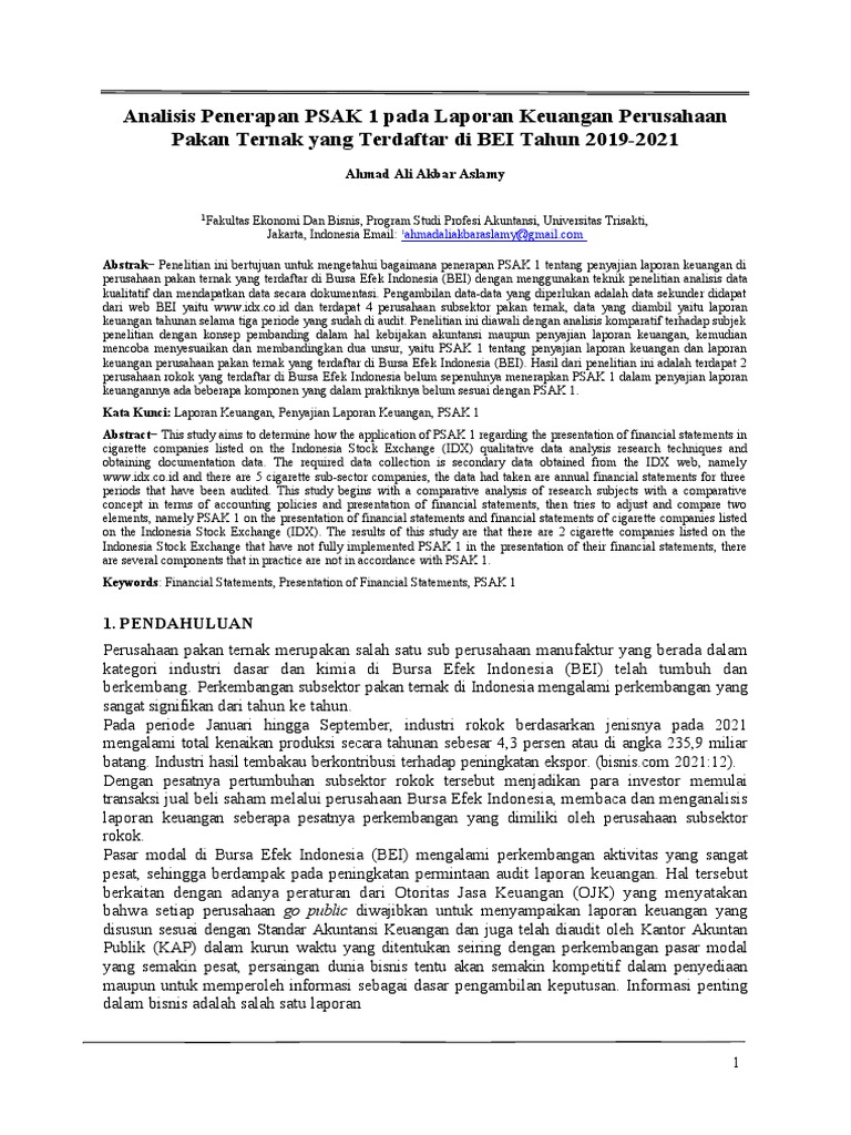 Penerapan PSAK 1 pada Laporan Keuangan | PDF | Pengelolaan Keuangan & Uang