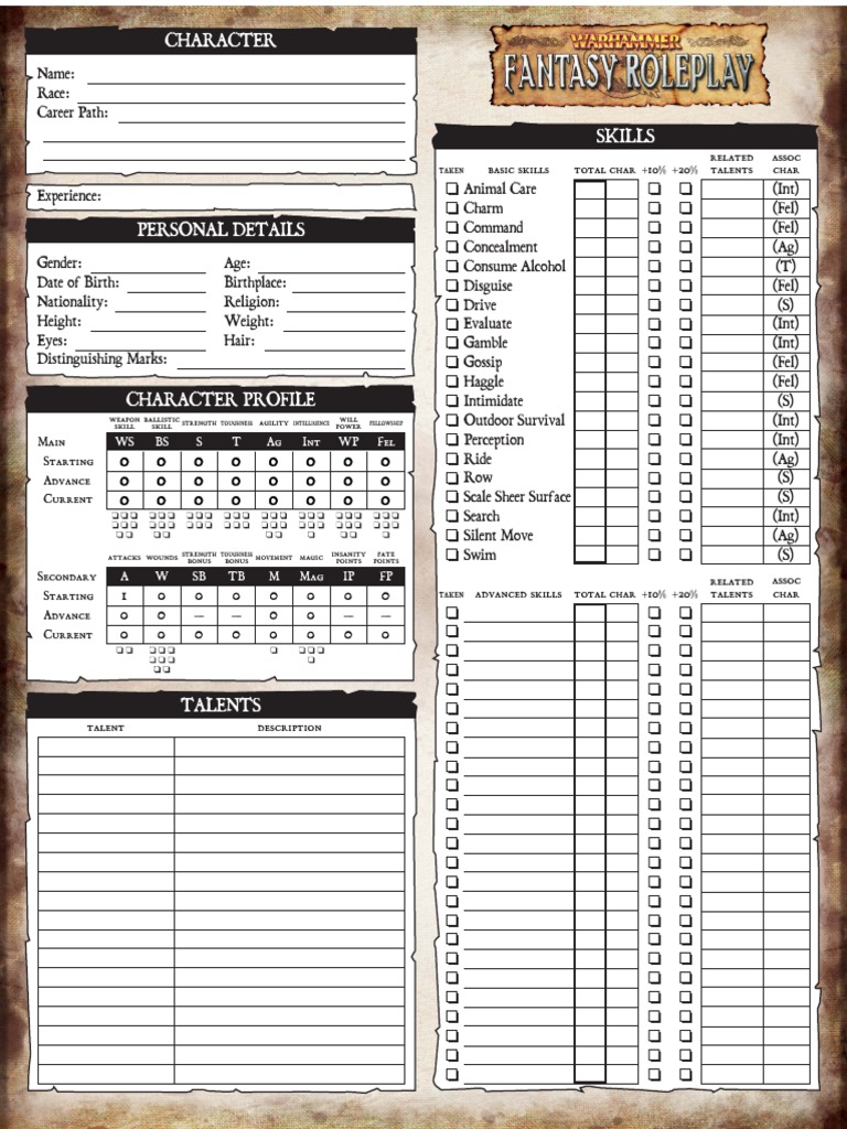 WFRP 2nd Ed. Character Sheet | PDF | Military