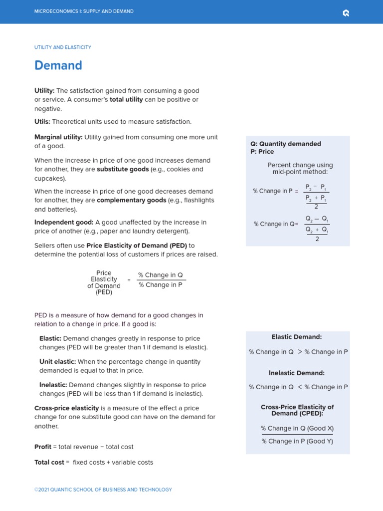 Utility and Elasticity Summary | PDF | Price Elasticity Of Demand | Demand