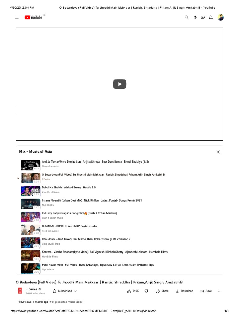 O Bedardeya (Full Video) Tu Jhoothi Main Makkaar - Ranbir, Shraddha - Pritam, Arijit Singh ...