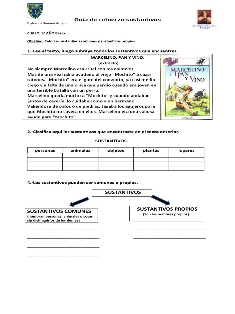 Guía de Refuerzo Sustantivos Comunes y Propios TERCERO | PDF