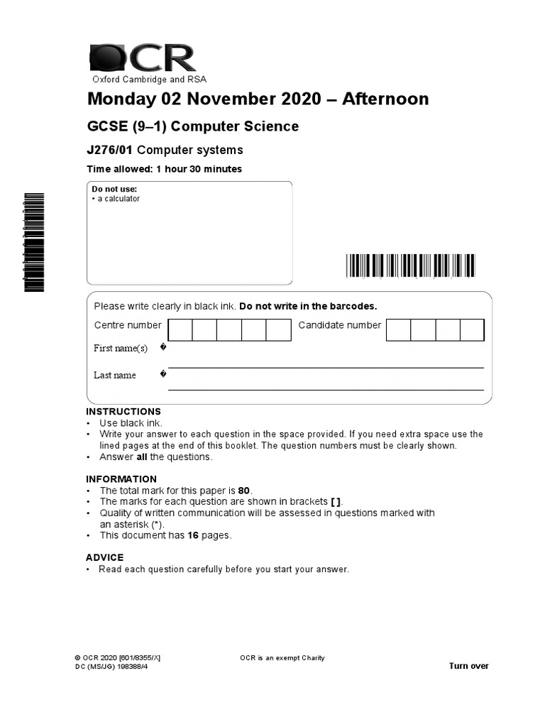 Paper 1 - 2020 (J276) | PDF | Computer Data Storage | Operating System