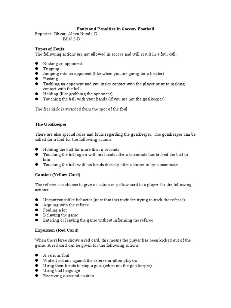 Football Fouls and Penalties Explained | PDF