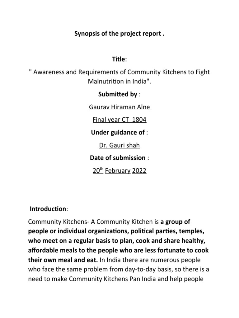 Project Synopsis | PDF | Methodology | Food And Drink