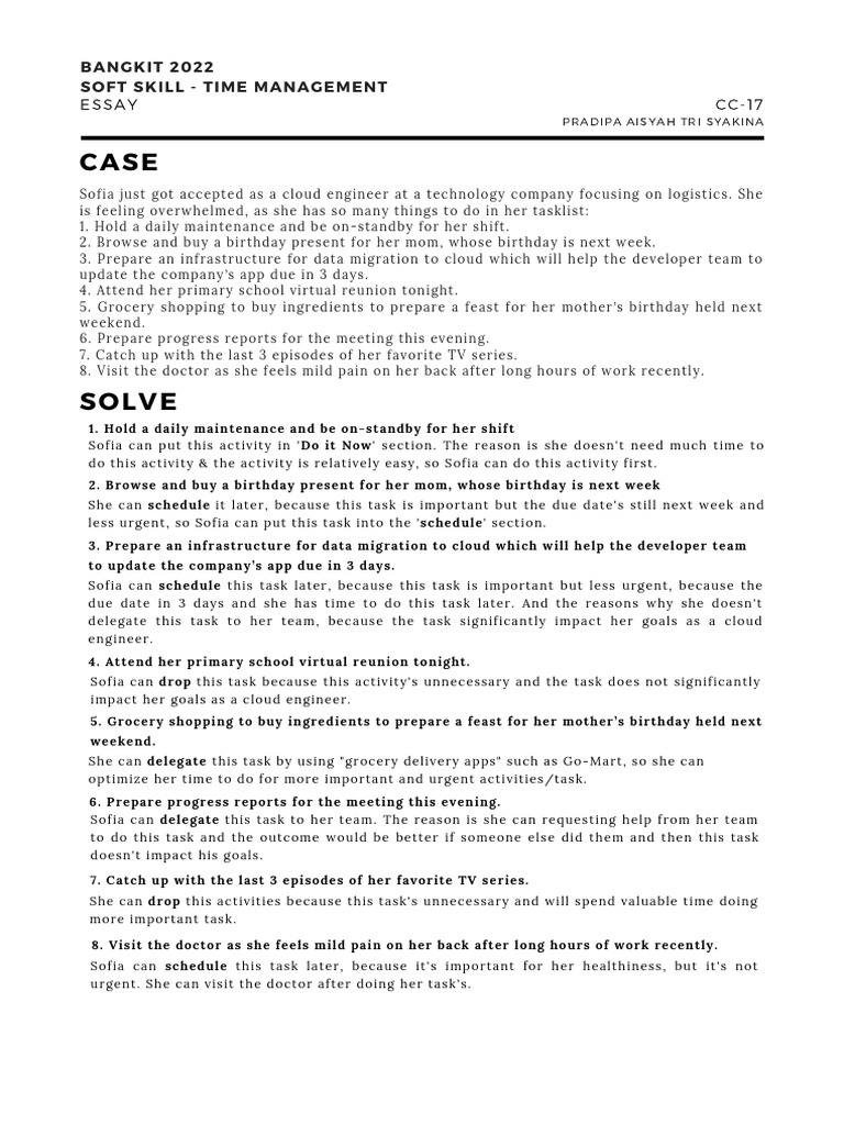 Ss Time Management Assignment Cc 17 Pradipa Aisyah Pdf