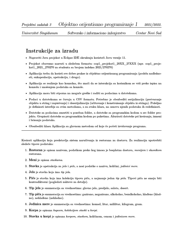 Projektni Zadatak OOP1 - 3 | PDF