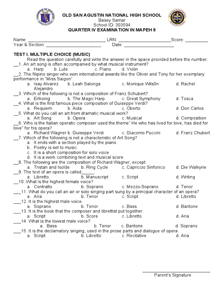 4Q Exam Mapeh 9 | Download Free PDF | Bullying | Opera