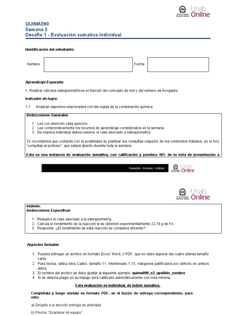 Quima090 s2 Entregable | PDF | Estequiometría | Mole (Unidad)