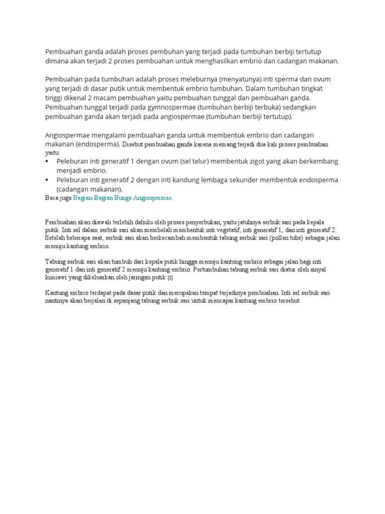 Proses Pembuahan Ganda pada Angiospermae | PDF