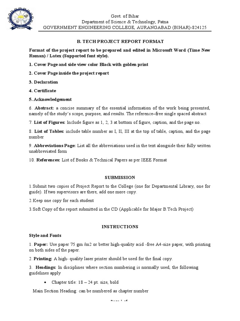 GEC Aurangabad B.Tech Final Year Project Report Format | PDF | Computing | Printing