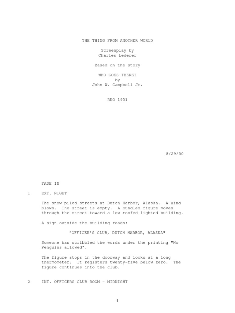 The Thing From Another World Script | PDF