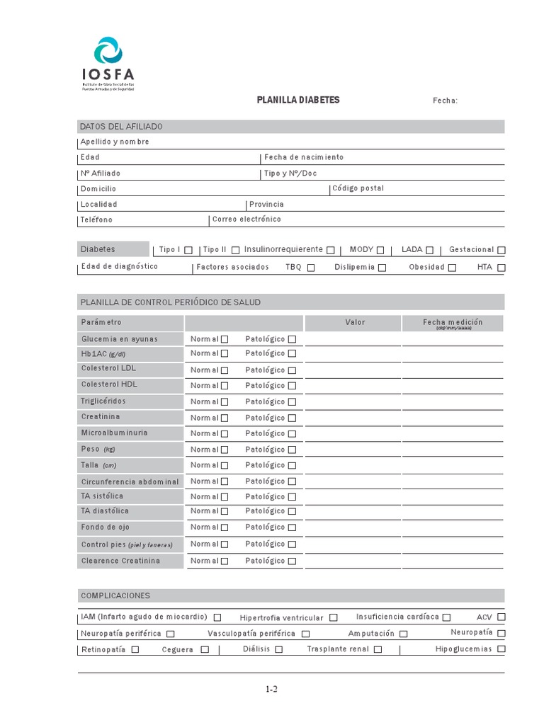 Planilla Diabetes ZR6L6 | PDF | Diabetes | Medicina CLINICA
