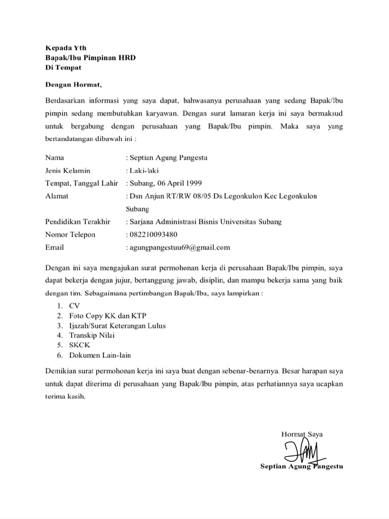 Lamaran Kerja TTD | PDF