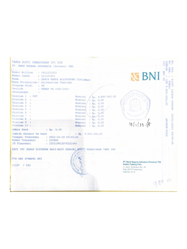 Tanda Bukti Pembayaran SPC H2H | PDF