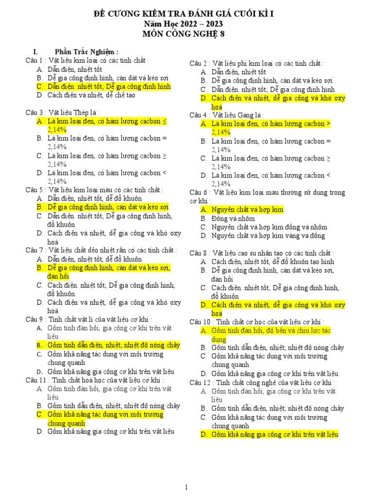 CN8 - Đề cương HKI | PDF