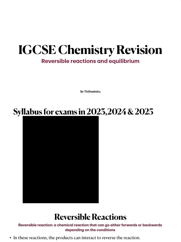 IG Chemistry Reversible Reactions and Equilibrium | PDF | Chemical ...