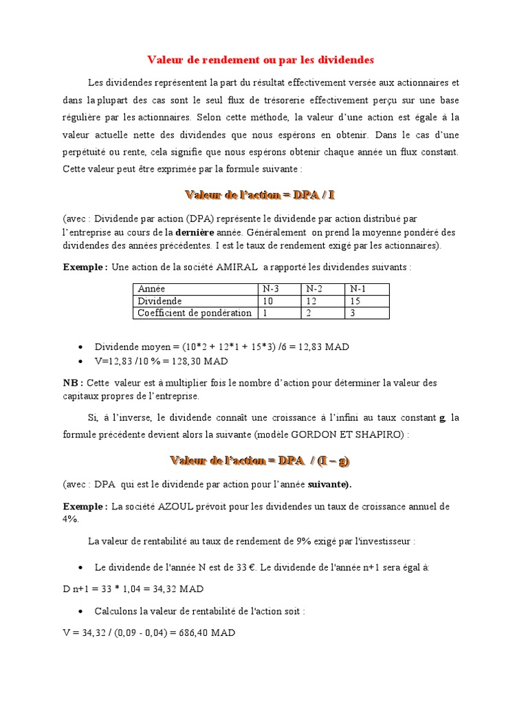 Valeur de Rendement Ou Par Les Dividendes | PDF | Dividende | Rentabilité