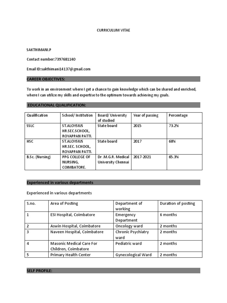 Sakthi Mani Curriculum Vitae | PDF | Health Care