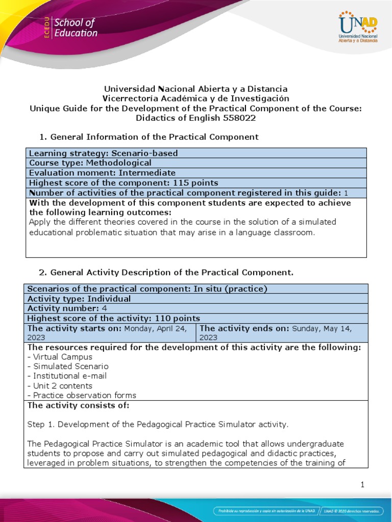 Activiy Guide For The Development of The Practical Component - Unit 2 ...