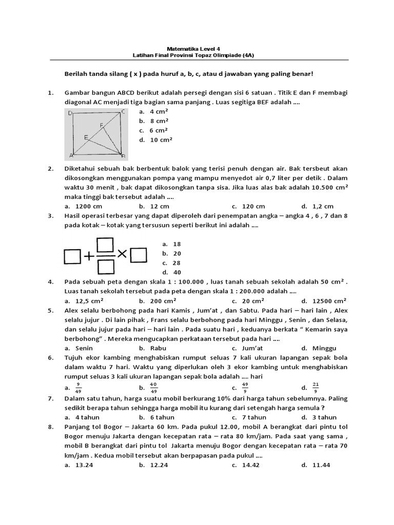 Soal Matematika SMP Level 4 dan Olimpiade | PDF