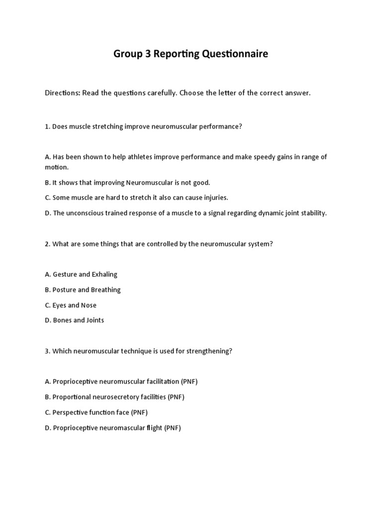 Group 3 Reporting Questionnaire | PDF | Self-Improvement | Wellness
