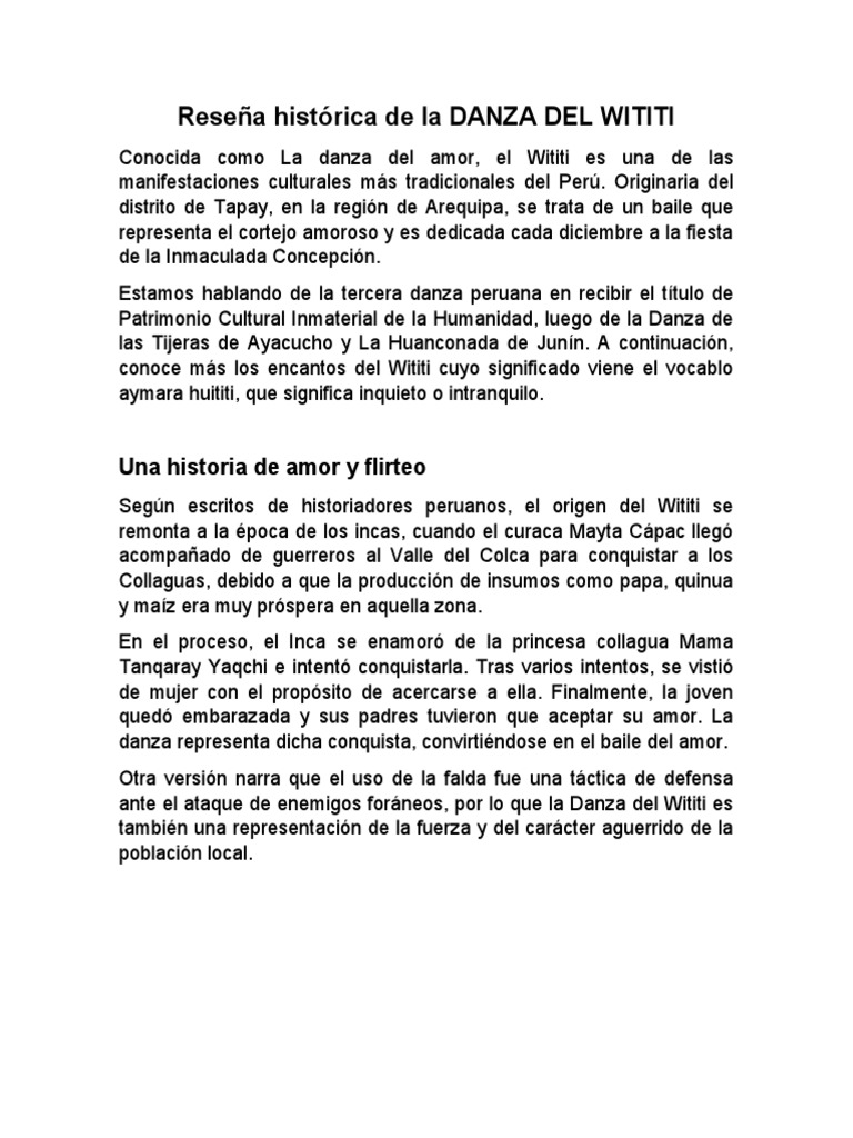 Reseña Histórica de La DANZA DEL WITITI | PDF Reseña Histórica de La DANZA DEL WITITI | PDF