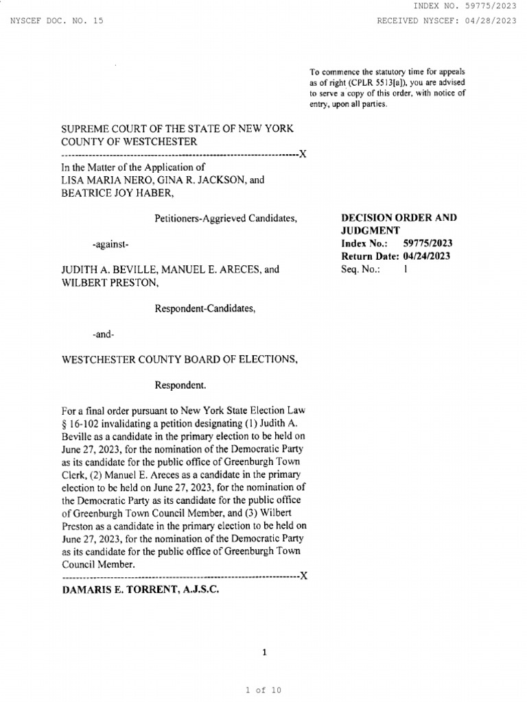 2023 Lisa Maria Nero Et Al V Judith A Beville Et Al DECISION ORDER On ... 2023 Lisa Maria Nero Et Al V Judith A Beville Et Al DECISION ORDER On ...