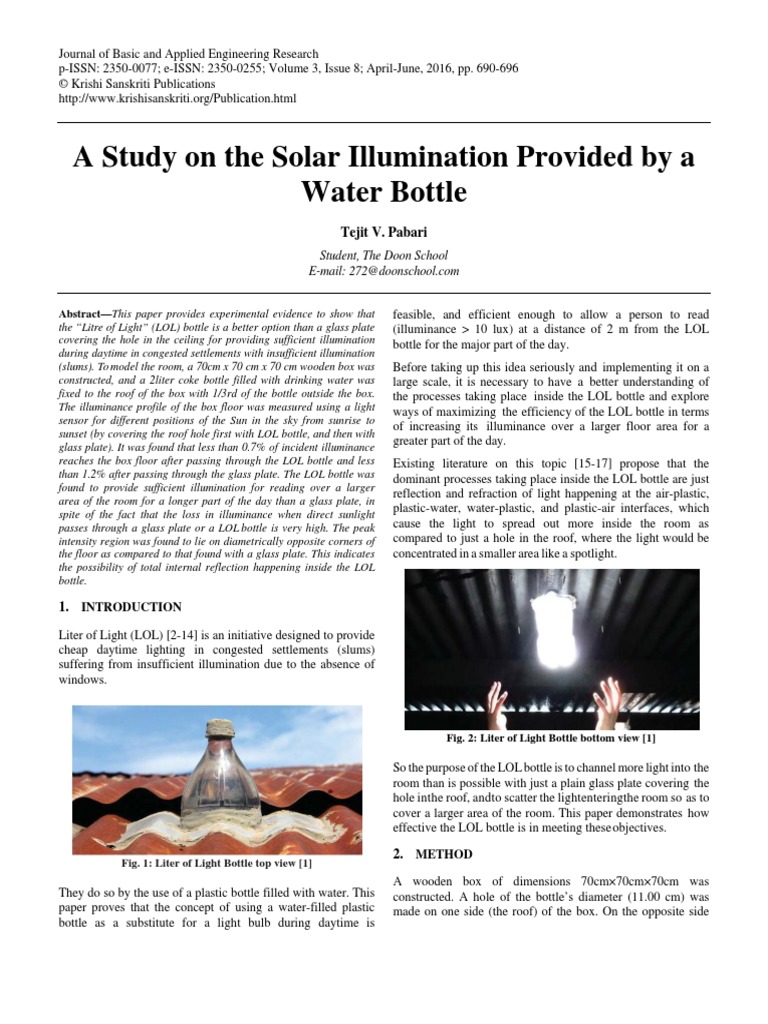 Tejit Pabari tvp2107 Research - A Study On The Solar Illumination Provided by A Water Bottle ...