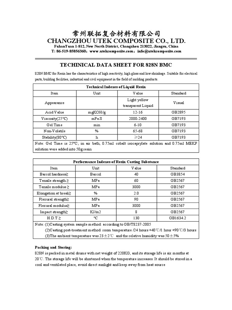 Changzhou Utek Composite Co., LTD.: Techinical Data Sheet For 828N BMC ...