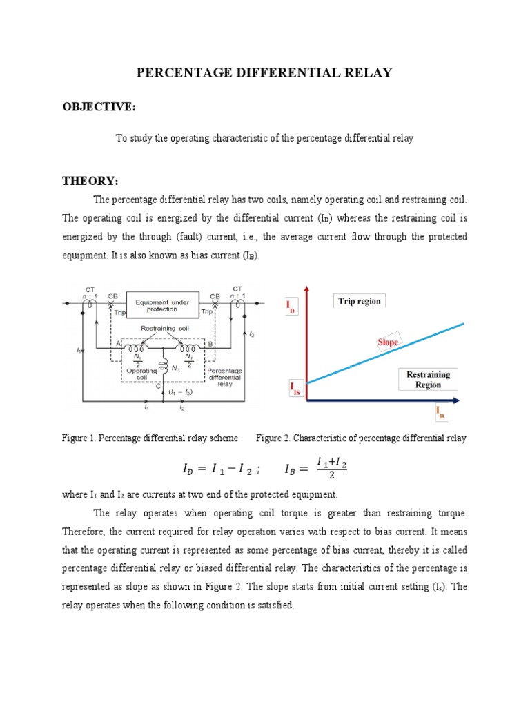 Percentage Differential Relay: Objective | PDF | Relay | Inductor