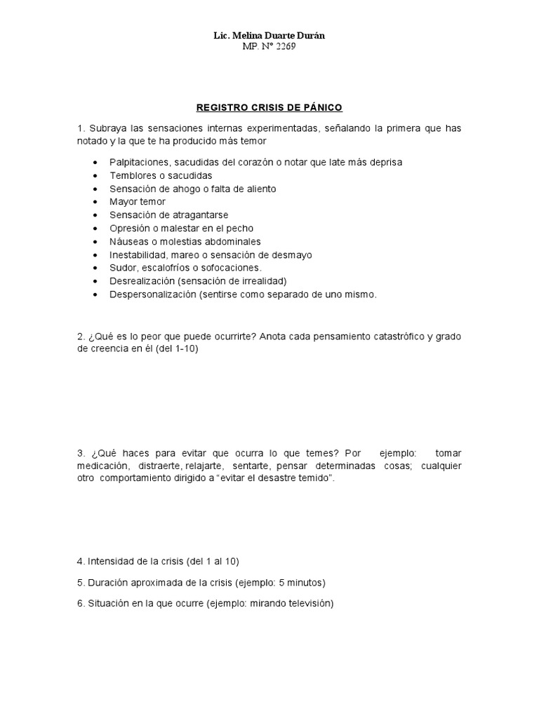Registro Crisis de Pánico | PDF