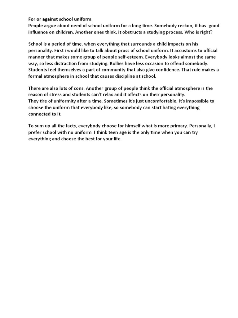 For and Against School Uniform | PDF