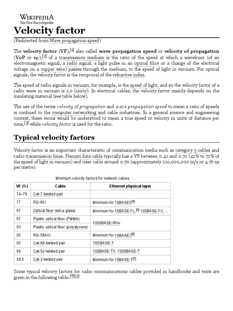 Velocity Factor - Wikipedia | PDF | Computers