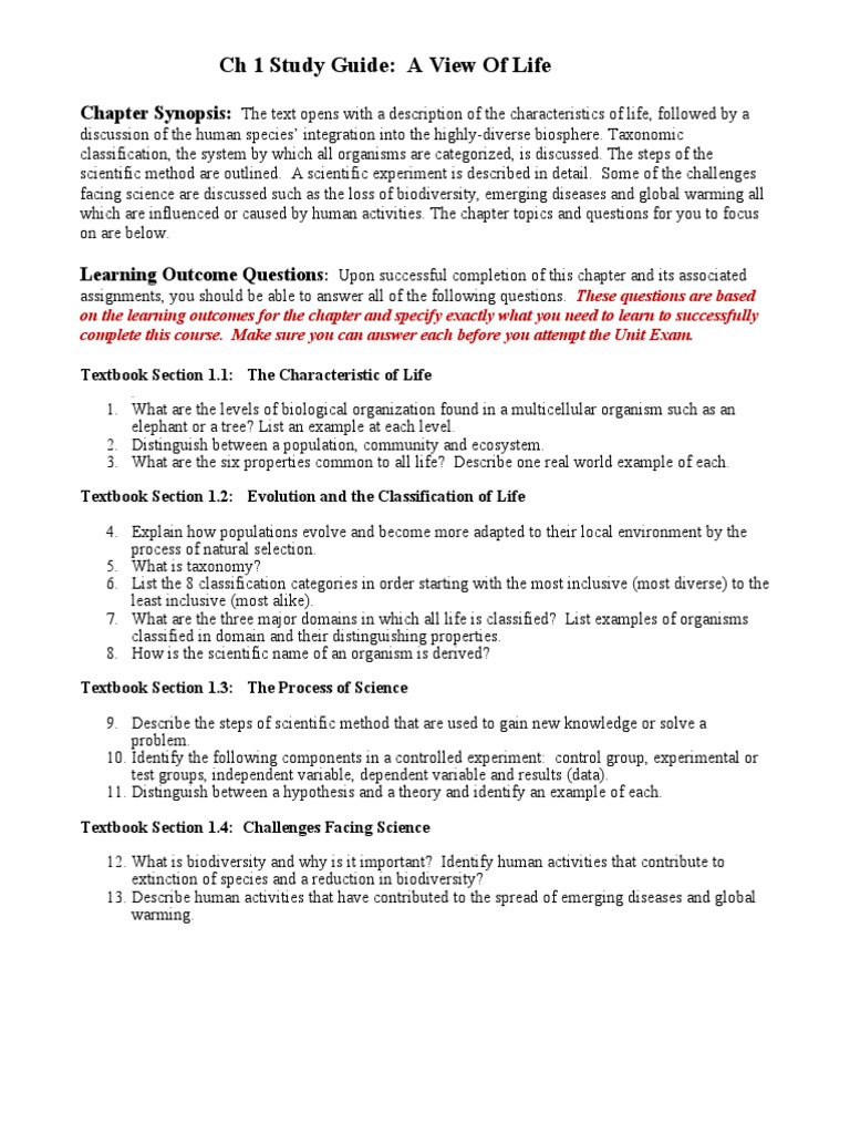 BIOL 1406 CH 1 Study Guide | PDF | Life | Taxonomy (Biology)