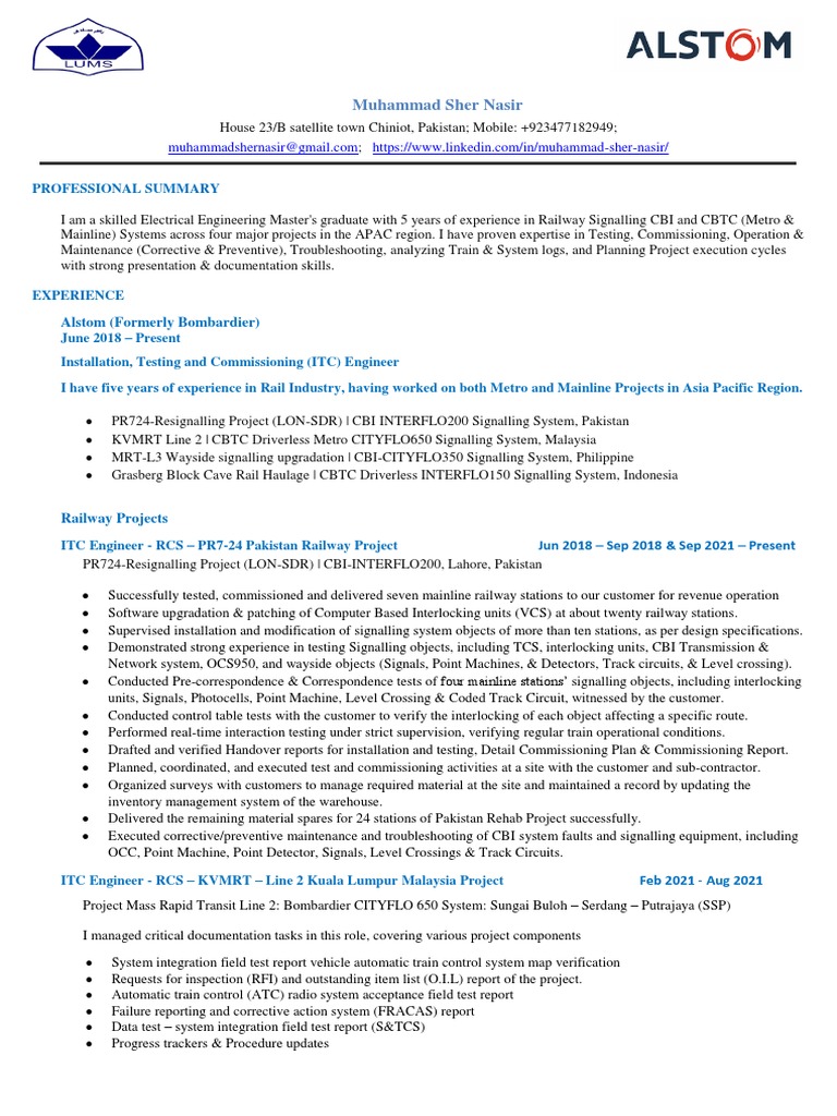 M Sher - Resume | PDF | Engineering | Rail Transport
