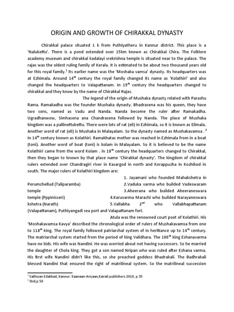 History of Chirakkal Dynasty | PDF | Kerala | South India