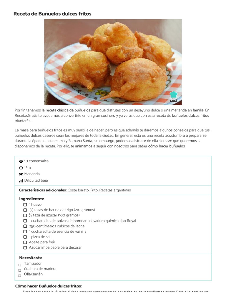 Receta de Buñuelos Dulces Fritos | PDF | Té | Postres
