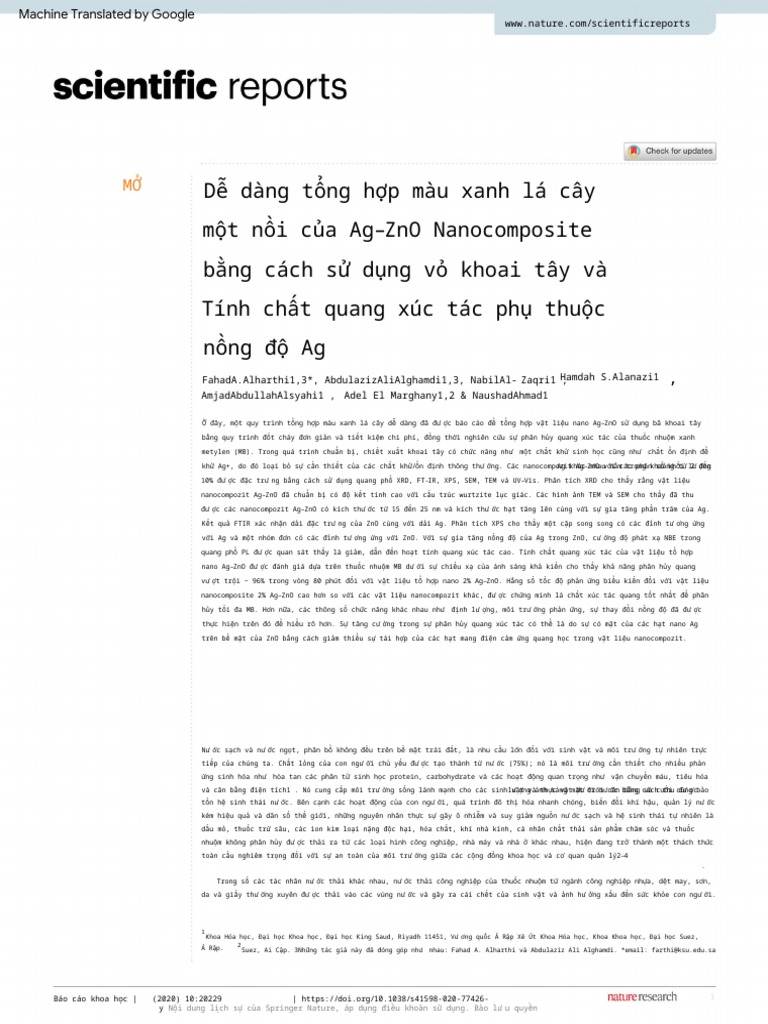 2.đã dich Facile_one-pot_green_synthesis_of_Ag-ZnO_Nanocompo | PDF 2.đã dich Facile_one-pot_green_synthesis_of_Ag-ZnO_Nanocompo | PDF