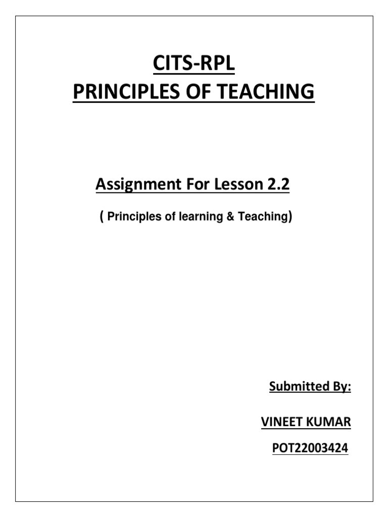 Cits-Rpl Principles of Teaching: Assignment For Lesson 2.2 | PDF | Learning | Feeling
