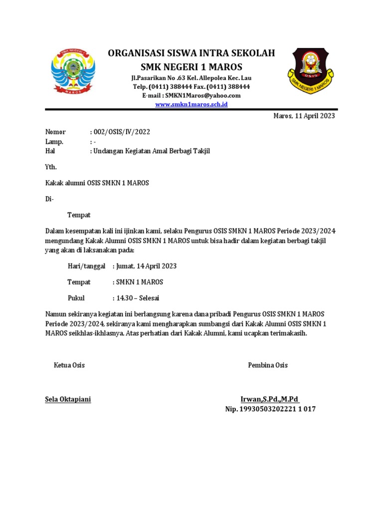 CONTOH SURAT UNDANGAN BERBAGI TAKJIL | PDF