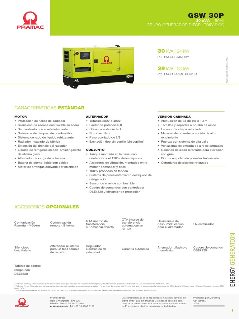 Ficha Tecnica Generador Pramac GSW30P | PDF