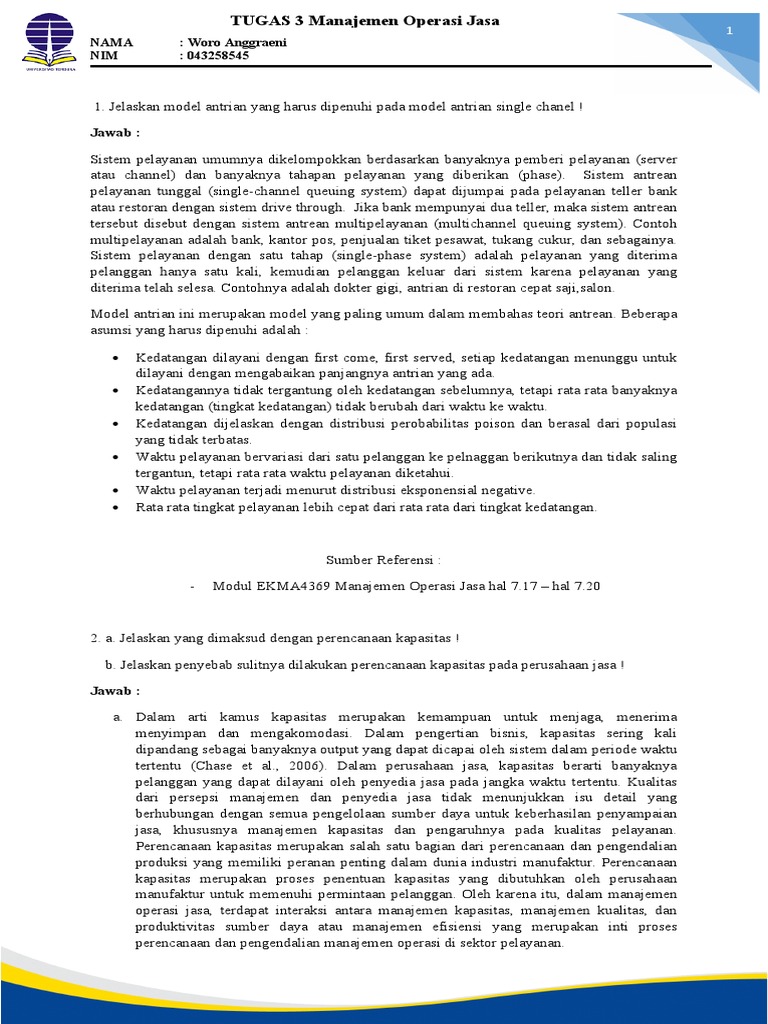 Tugas 3 Manajemen Operasi Jasa | PDF