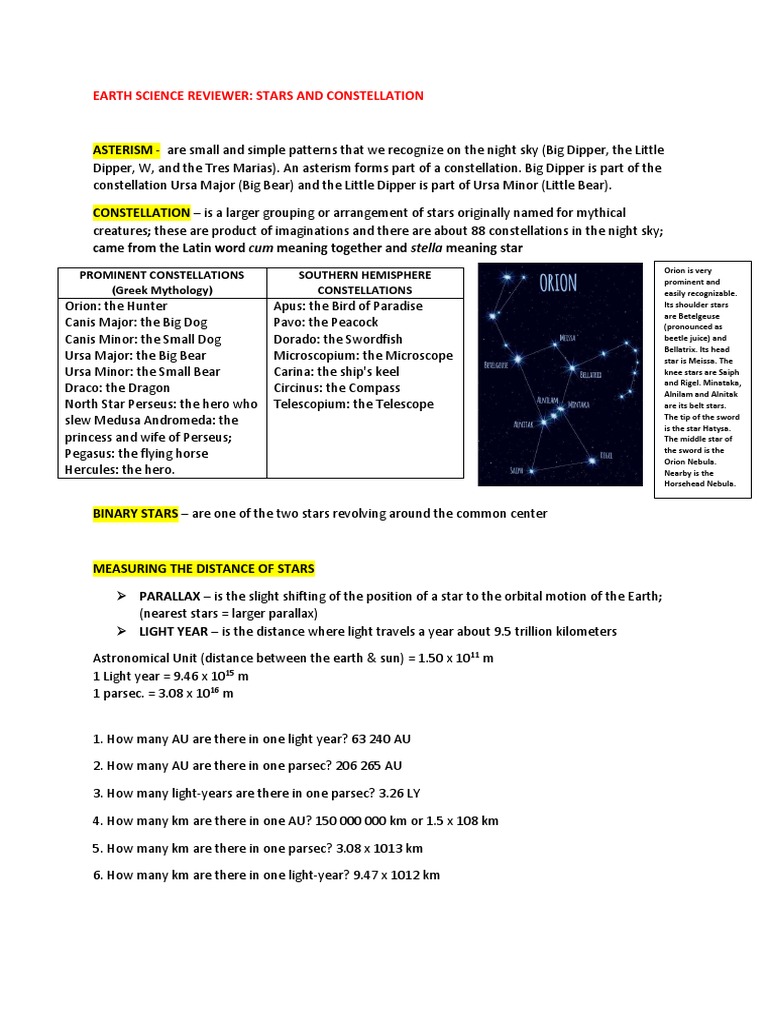 Stars and Constellation Reviewer Earth Sci | PDF | Sun | Stars