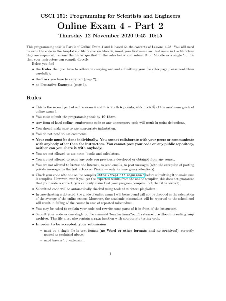 CSCI 151 2020 W Online Exam 4 | PDF | Computer Programming | Academic Dishonesty