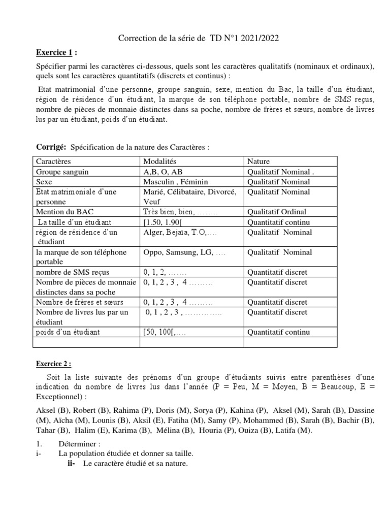 Correction de La Série de TD 1tp | PDF