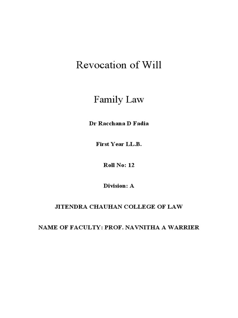 A12 Family Law Revocation of Will | PDF | Will And Testament | Wills ...