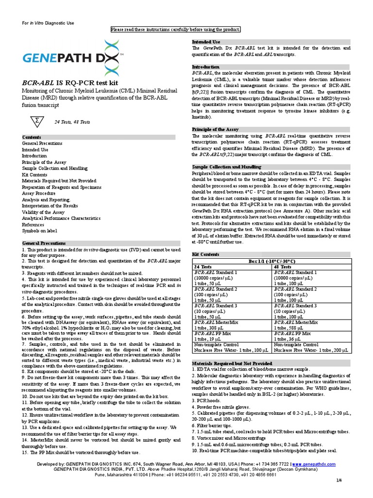 GenePath DX BCR ABL - IFU | PDF | Polymerase Chain Reaction | Real Time ...