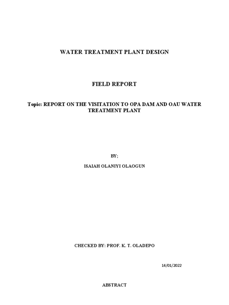 TechnicalReportonObafemiAwolowoUniversityWaterTreatmentPlant | PDF ...