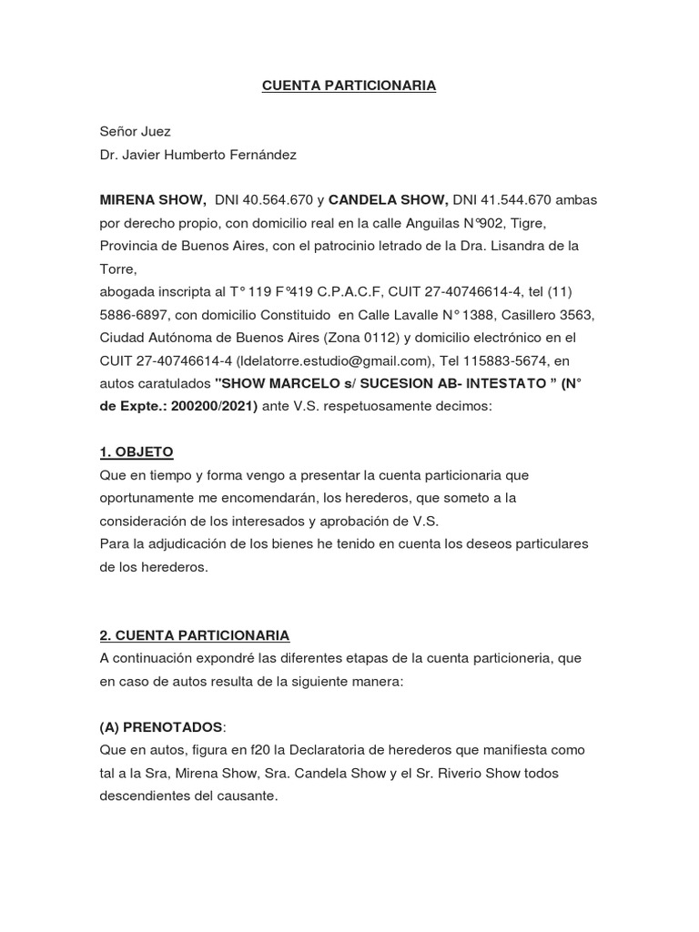 Cuenta Particionaria | PDF