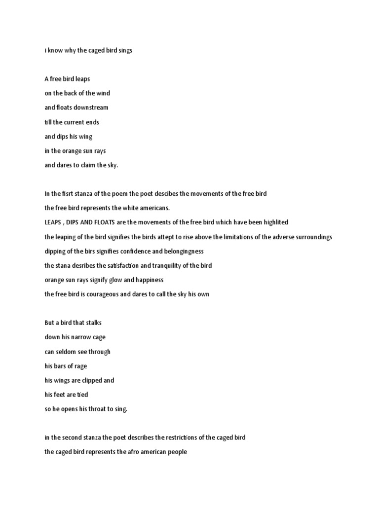 The Caged Bird Sings of Freedom: An Analysis of Maya Angelou's Poem | PDF